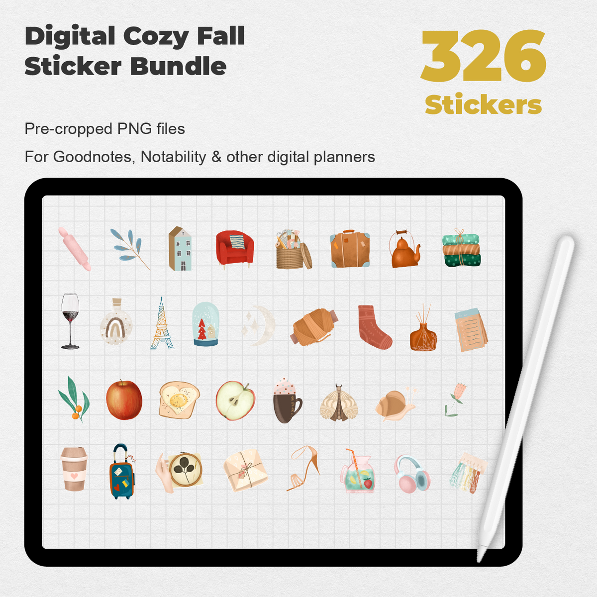 Paquete de pegatinas de otoño acogedoras digitales 326 — Stationery Pal