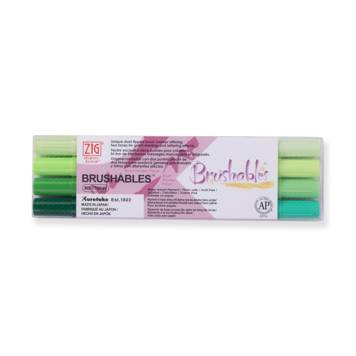 Kuretake Zig Brushables Brush Pen - Juego de 4 colores verde ...